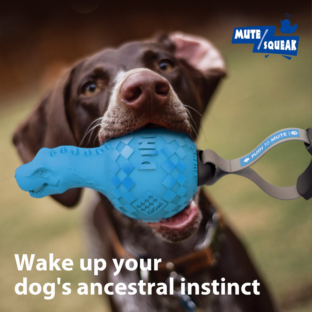 GiGwi Push To Mute Dinoball T-Rex Dog Toy - Light Blue - Squeaks or ...